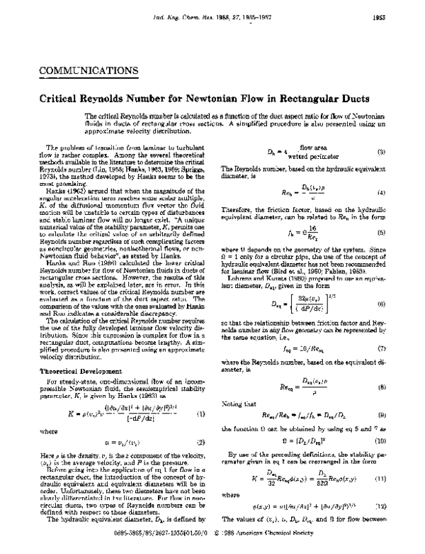 (PDF) Critical Reynolds number for Newtonian flow in rectangular ducts