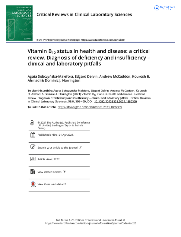 (PDF) Vitamin B12 status in health and disease: a critical review ...