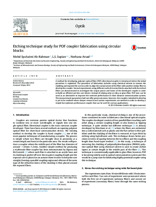 (PDF) Etching technique study for POF coupler fabrication using circular blocks