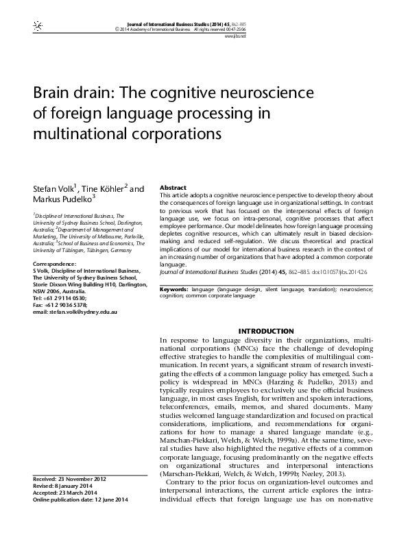 (PDF) Brain drain: The cognitive neuroscience of foreign language ...
