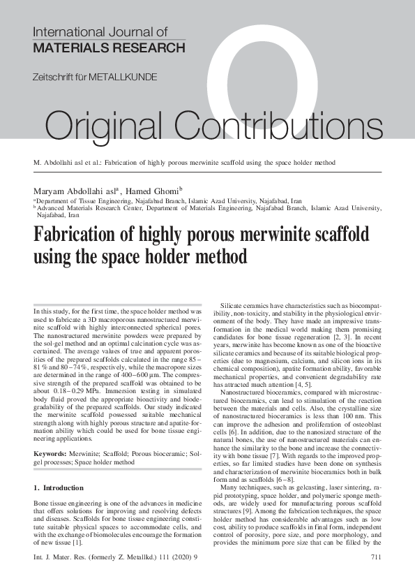(PDF) Fabrication of highly porous merwinite scaffold using the space ...