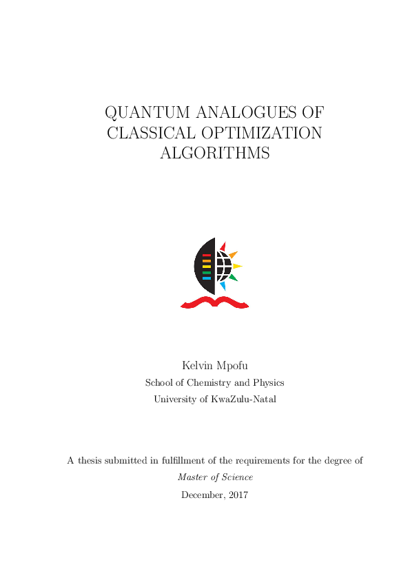 Pdf Quantum Analogues Of Classical Optimization Algorithms