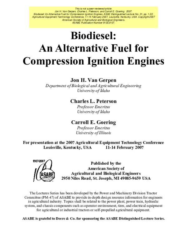 (PDF) Biodiesel: an alternative fuel for compression ignition engines