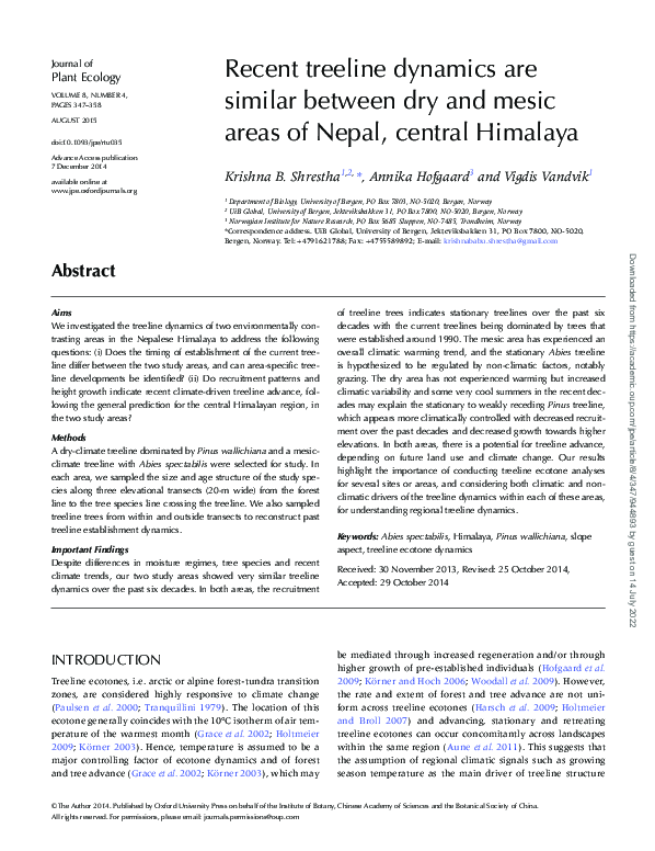 (PDF) Recent treeline dynamics are similar between dry and mesic areas ...