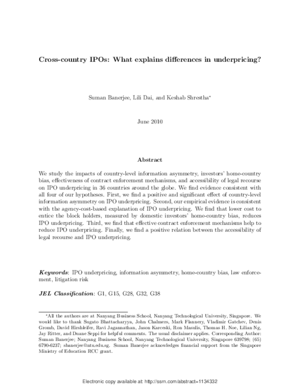 (PDF) Cross-Country IPOs: What Explain Differences in Underpricing? | krishna shrestha ...