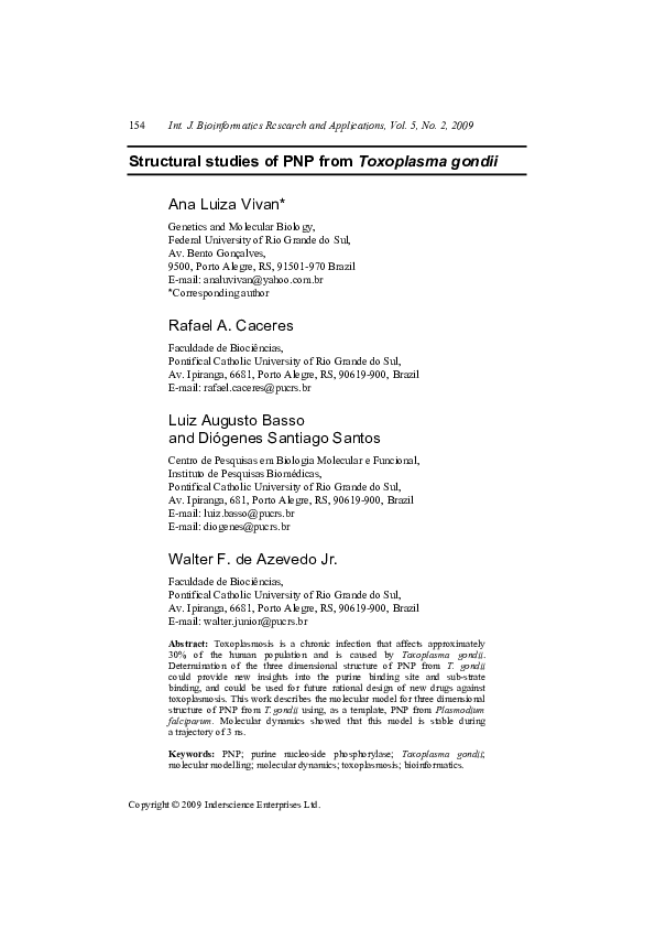 (PDF) Structural studies of PNP from Toxoplasma gondii