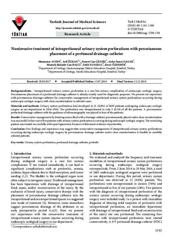 (PDF) Noninvasive treatment of intraperitoneal urinary system ...