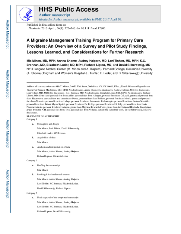 (PDF) A migraine management training program for primary care providers ...
