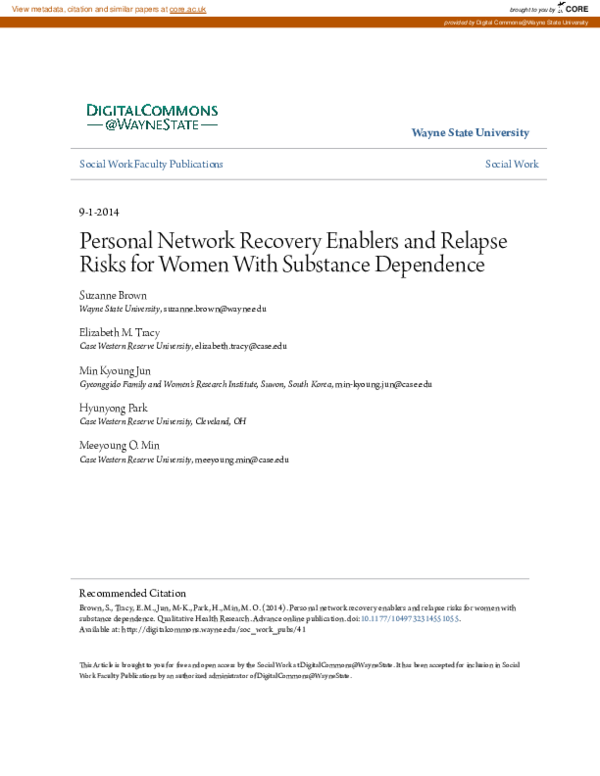 (PDF) Women’s Substance Recovery: Networks & Risks