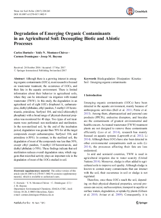 (PDF) Degradation of Emerging Organic Contaminants in an Agricultural ...
