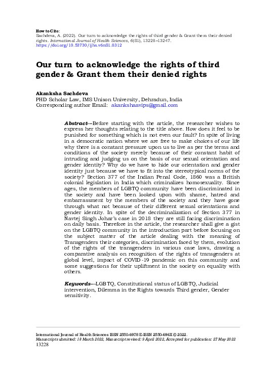 (PDF) Our turn to acknowledge the rights of third gender & Grant them ...