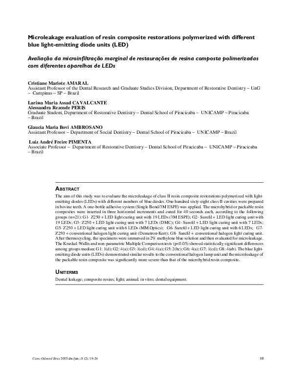 Pdf Microleakage Evaluation Of Resin Composite Restorations Polymerized With Different Blue