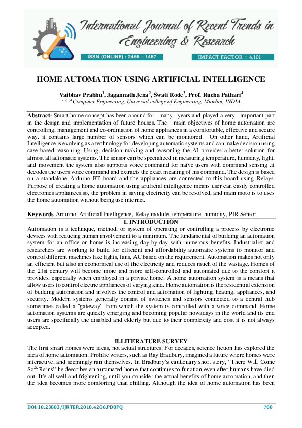 (PDF) Home Automation Using Artificial Intelligence