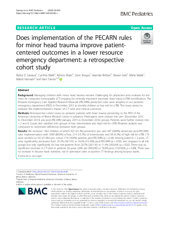 (PDF) Does implementation of the PECARN rules for minor head trauma ...