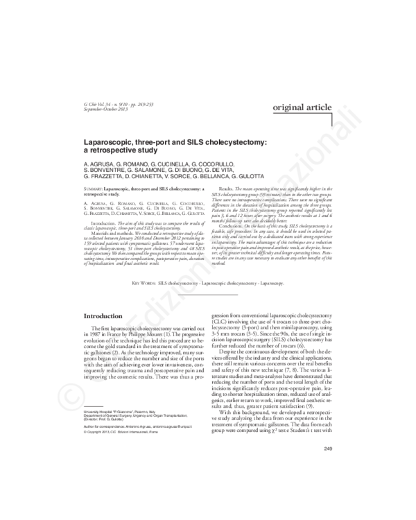 (PDF) Laparoscopic, three-port and SILS cholecystectomy: A ...