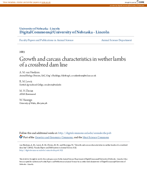 (PDF) Growth and carcass characteristics in wether lambs of a crossbred ...