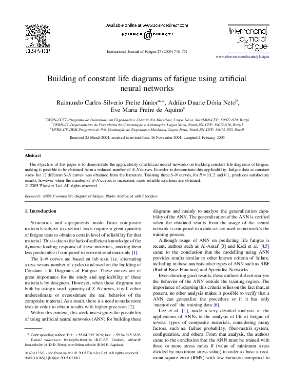 (PDF) Building of constant life diagrams of fatigue using artificialneural networks