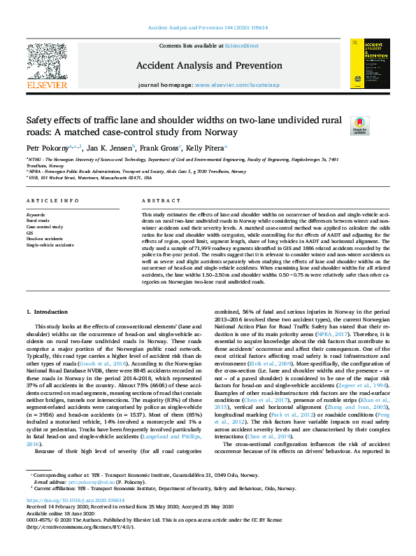 (PDF) Safety effects of traffic lane and shoulder widths on two-lane ...