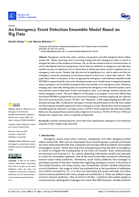 (PDF) Big Data Ensemble Model for Emergency Detection
