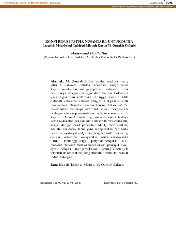 (PDF) KONSTRIBUSI TAFSIR NUSANTARA UNTUK DUNIA (Analisis Metodologi ...