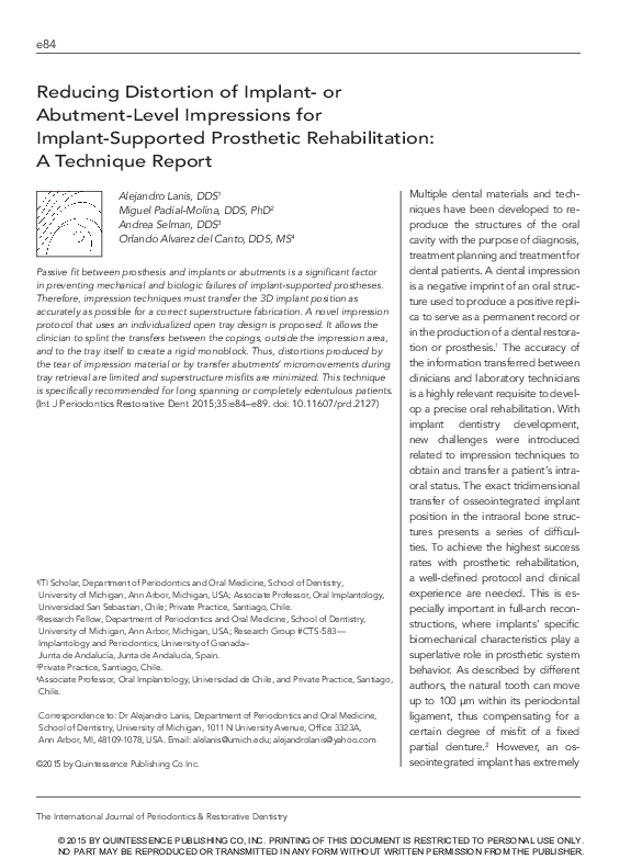 (PDF) Reducing Distortion of Implant- or Abutment-Level Impressions for ...