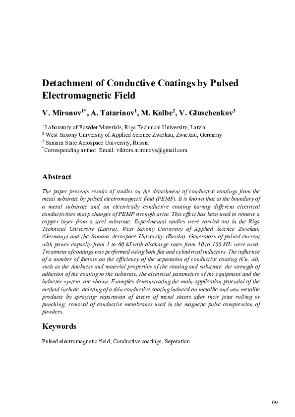 (PDF) Detachment of Conductive Coatings by Pulsed Electromagnetic Field