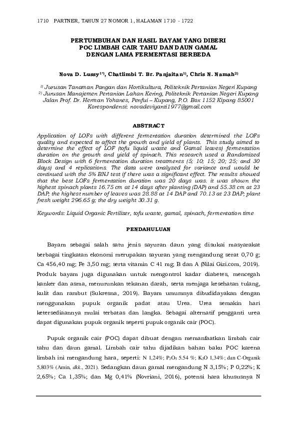 (PDF) Pertumbuhan Dan Hasil Bayam Yang Diberi Poc Limbah Cair Tahu Dan Daun Gamal Dengan Lama ...