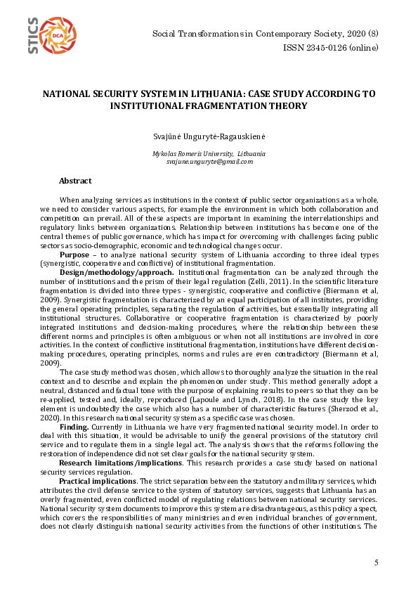 (PDF) National Security System in Lithuania: Case Study According to ...