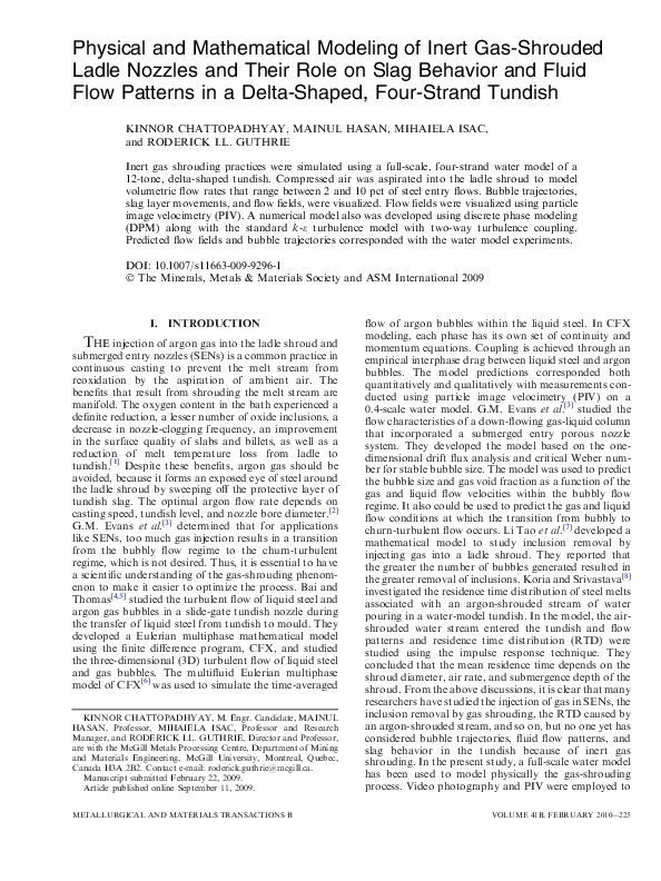 (PDF) Physical and Mathematical Modeling of Inert Gas-Shrouded Ladle Nozzles and Their Role on ...