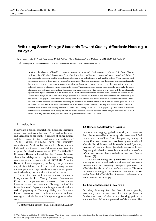 (PDF) Rethinking Space Design Standards Toward Quality Affordable ...