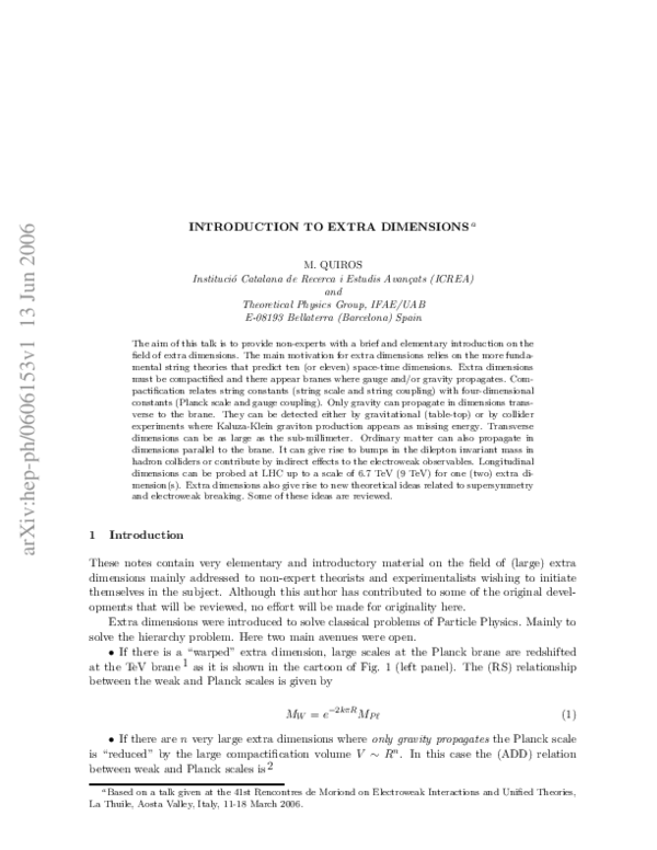 (PDF) Introduction to extra dimensions | Mariano Quirós - Academia.edu