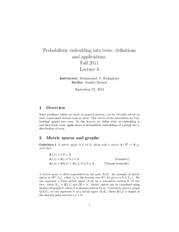 (PDF) Probabilistic embedding into trees : definitions and applications