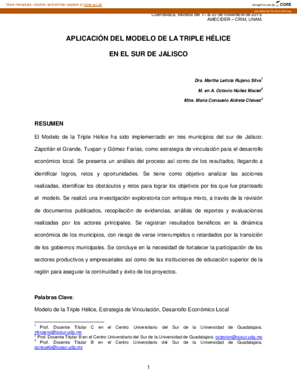 (PDF) Aplicación del modelo de la Triple Hélice en el sur de Jalisco