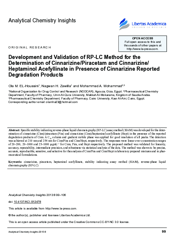 (PDF) Development and Validation of RP-LC Method for the Determination of Cinnarizine/Piracetam ...