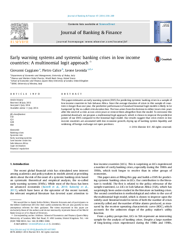 (PDF) Early warning systems and systemic banking crises in low income ...