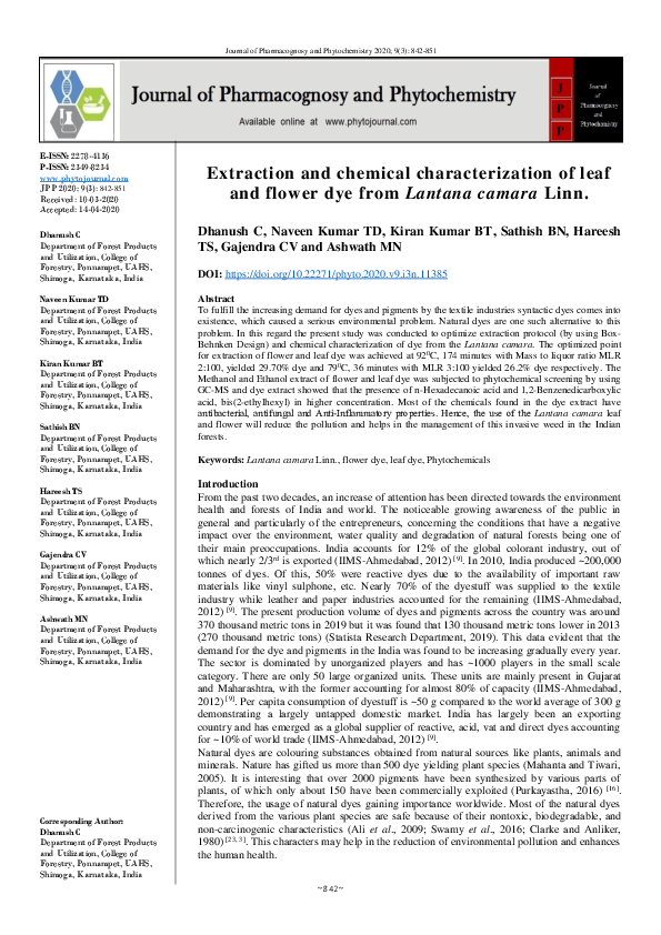 (PDF) Extraction and chemical characterization of leaf and flower dye from Lantana camara Linn