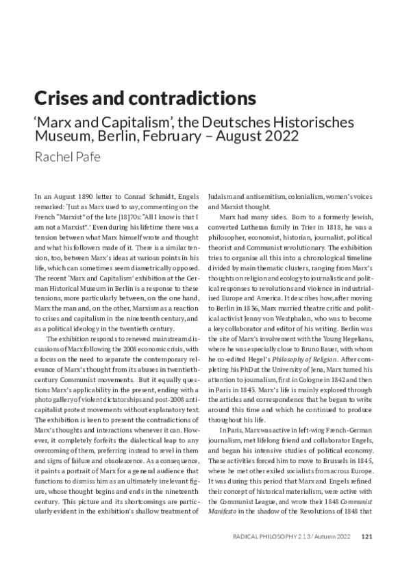 (PDF) 'Crises and contradictions: 'Marx and Capitalism’, the Deutsches ...