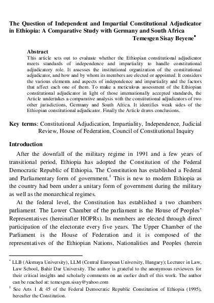 (PDF) The Question of Independent and Impartial Constitutional Adjudicator in Ethiopia: A ...
