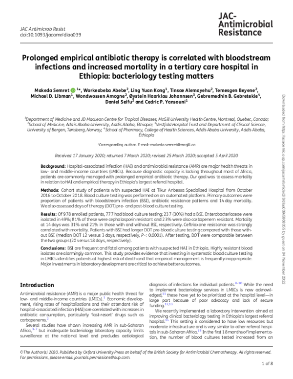 (PDF) Prolonged empirical antibiotic therapy is correlated with ...