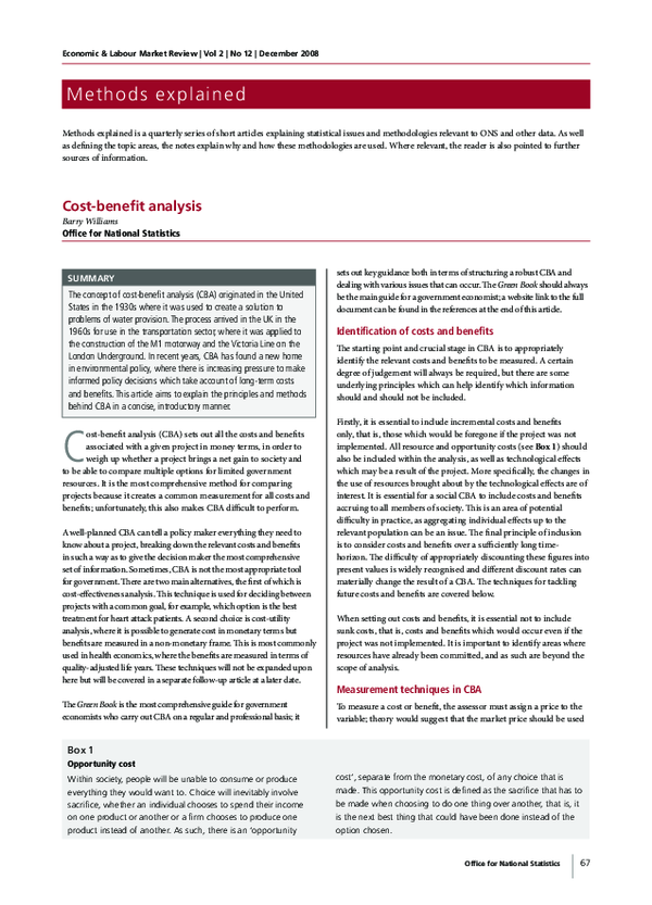 (PDF) Methods explained: Cost-benefi t analysis | Barry Williams ...