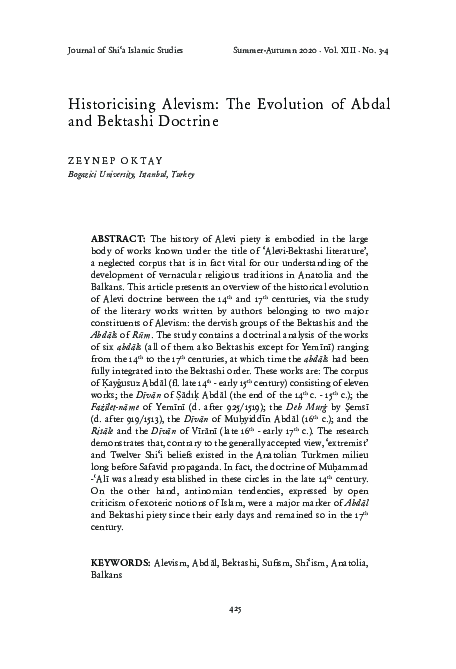 (PDF) Historicising Alevism: The Evolution of Abdal and Bektashi Doctrine