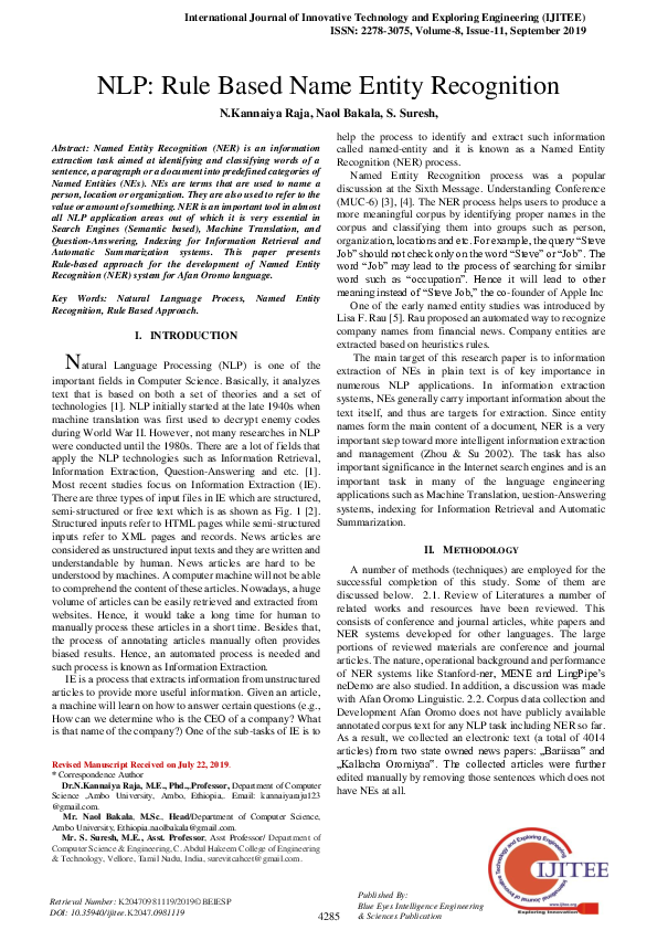 (PDF) NLP: Rule Based Name Entity Recognition