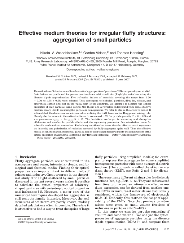 (PDF) Effective medium theories for irregular fluffy structures ...