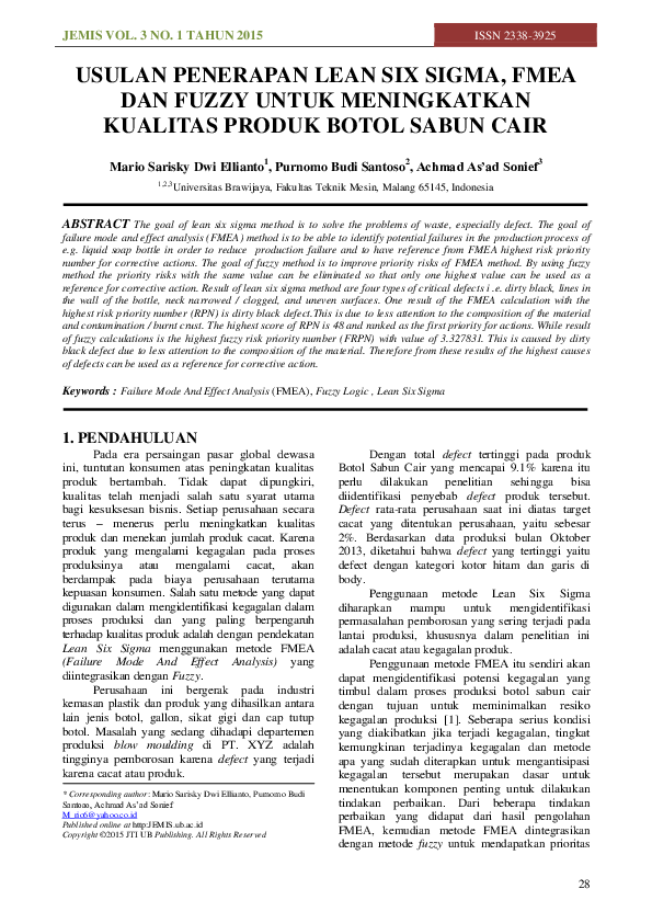 (PDF) Usulan Penerapan Lean Six Sigma, Fmea Dan Fuzzy Untuk ...