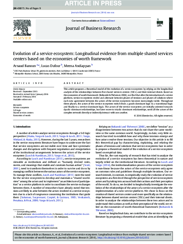 (PDF) Evolution of a service ecosystem: Longitudinal evidence from ...