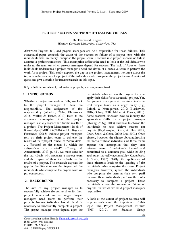 (PDF) The Influence of Project Team Culture on Project Success