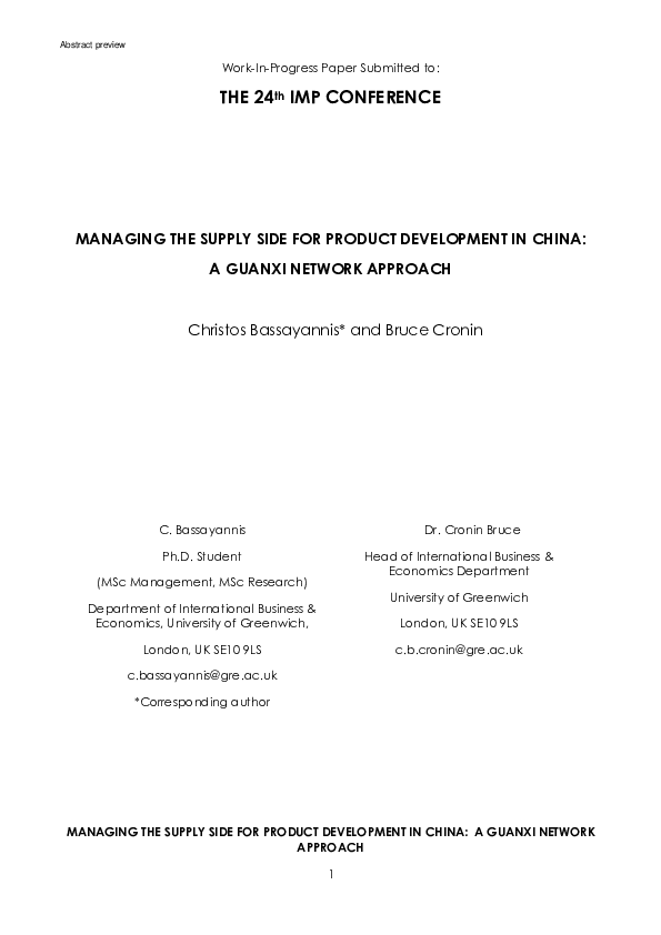 (PDF) Abstract preview 1 Work-In-Progress Paper Submitted to: THE 24th ...