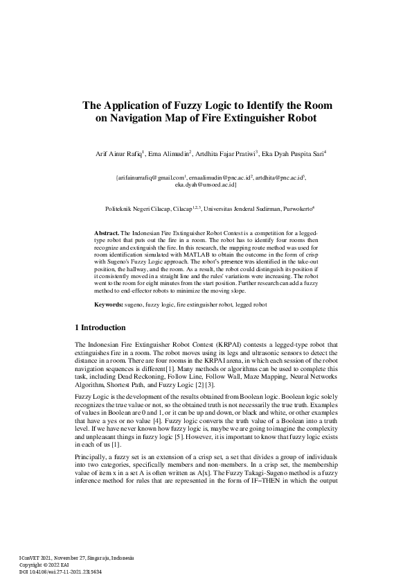 (PDF) The Application of Fuzzy Logic to Identify the Room on Navigation Map of Fire Extinguisher ...