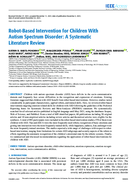 (PDF) Robot-Based Intervention for Children With Autism Spectrum Disorder: A Systematic ...