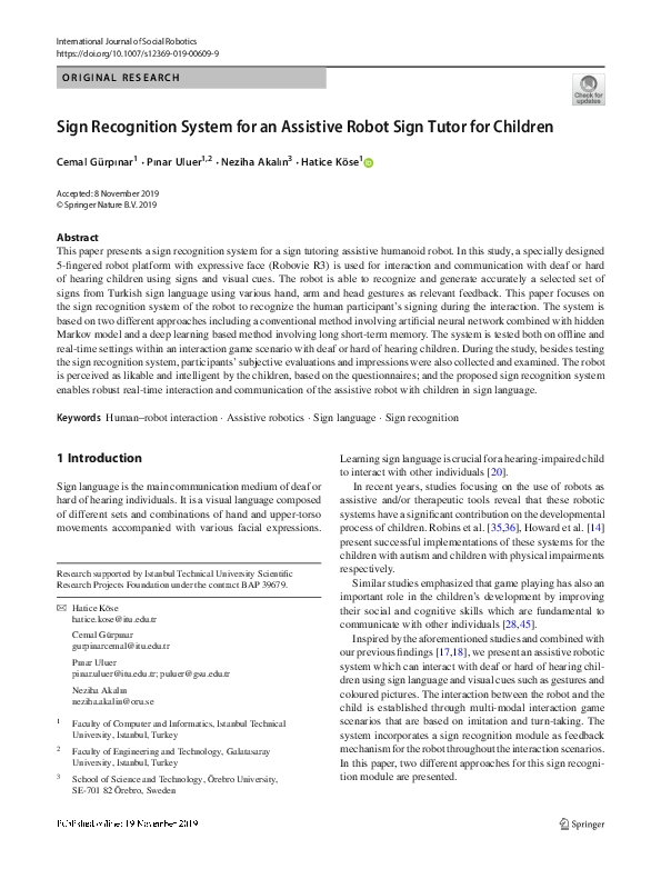 (PDF) Sign Recognition System for an Assistive Robot Sign Tutor for ...